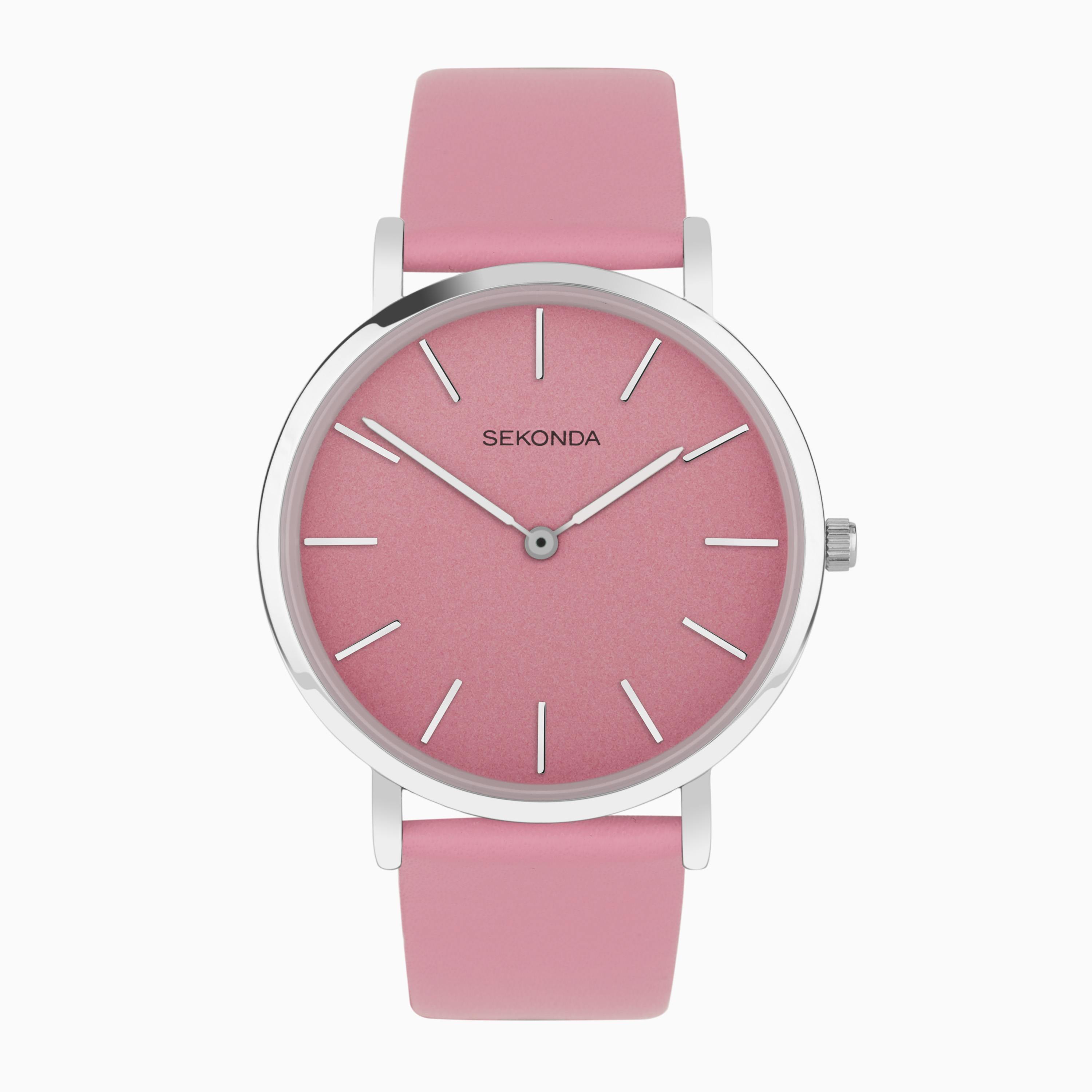 Sekonda Ladies Minimal Watch (40607) - Round | Pink Leather Strap ...