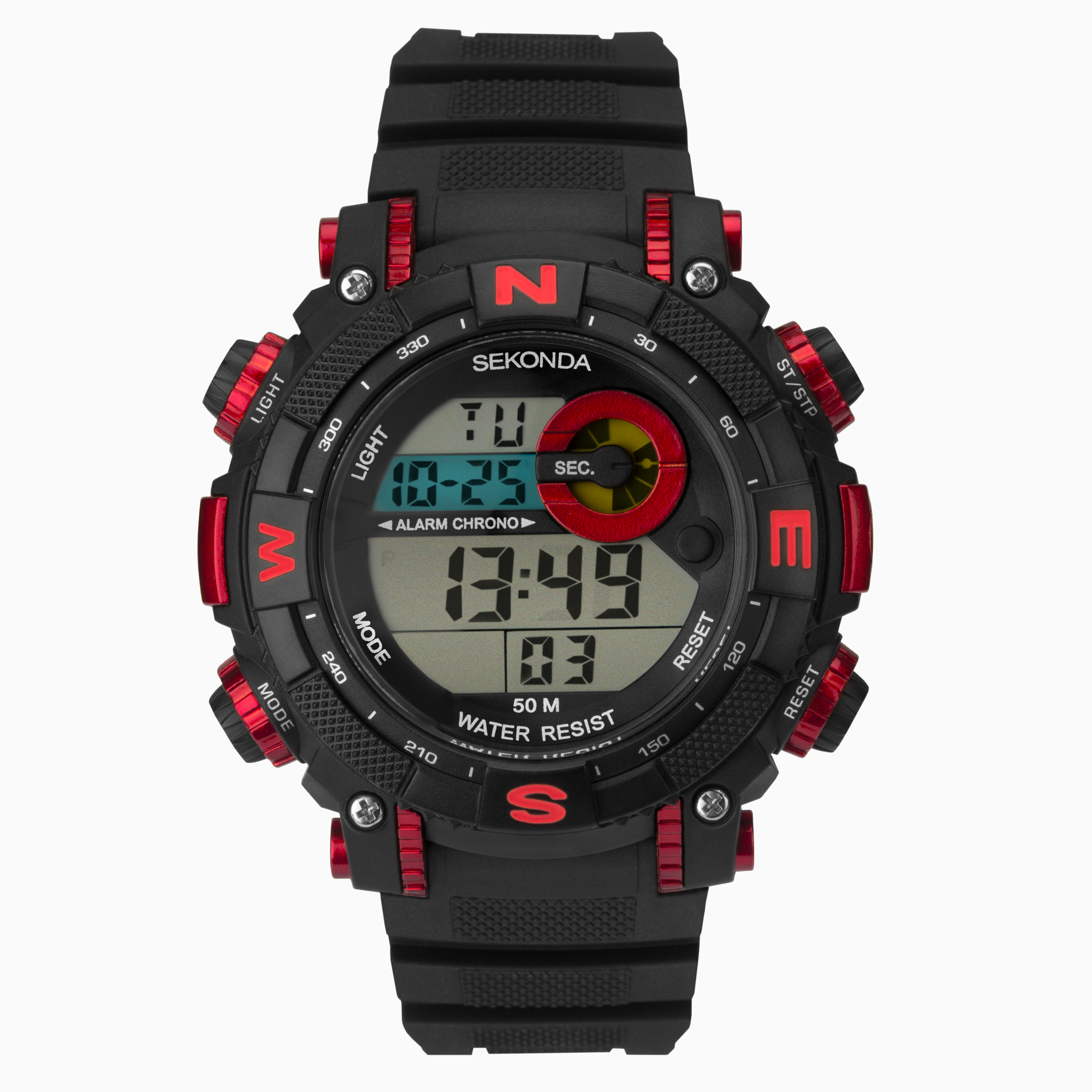 Sekonda Mens Digital Watch 1525 Round 50mm Black Plastic Strap Sekonda Mens Digital Watch 1525 Round 50mm Black Plastic Strap